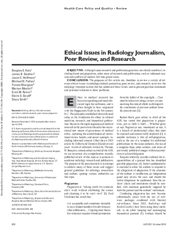 (PDF) Ethical Issues in Radiology Journalism, Peer Review, and Research
