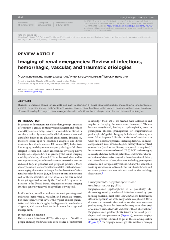 (PDF) Imaging of renal emergencies: Review of infectious, hemorrhagic ...