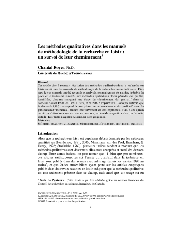 (PDF) Les méthodes qualitatives dans les manuels de méthodologie de la ...