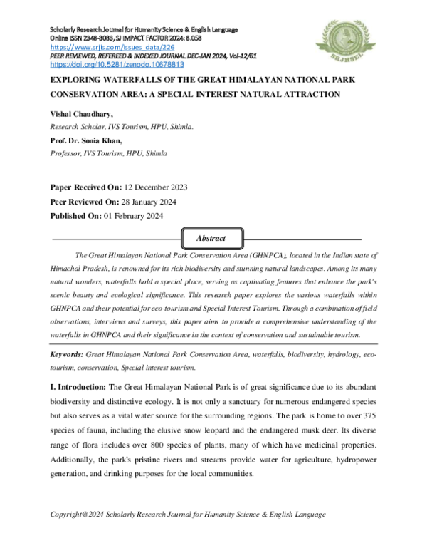 (PDF) EXPLORING WATERFALLS OF THE GREAT HIMALAYAN NATIONAL PARK ...