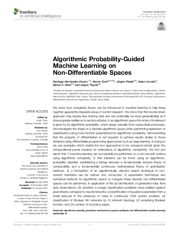 (PDF) Algorithmic Probability-Guided Machine Learning on Non-Differentiable Spaces