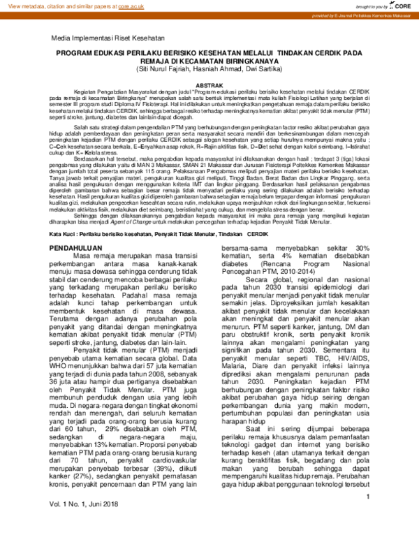 (PDF) Program Edukasi Perilaku Berisiko Kesehatan Melalui Tindakan Cerdik Pada Remaja DI ...