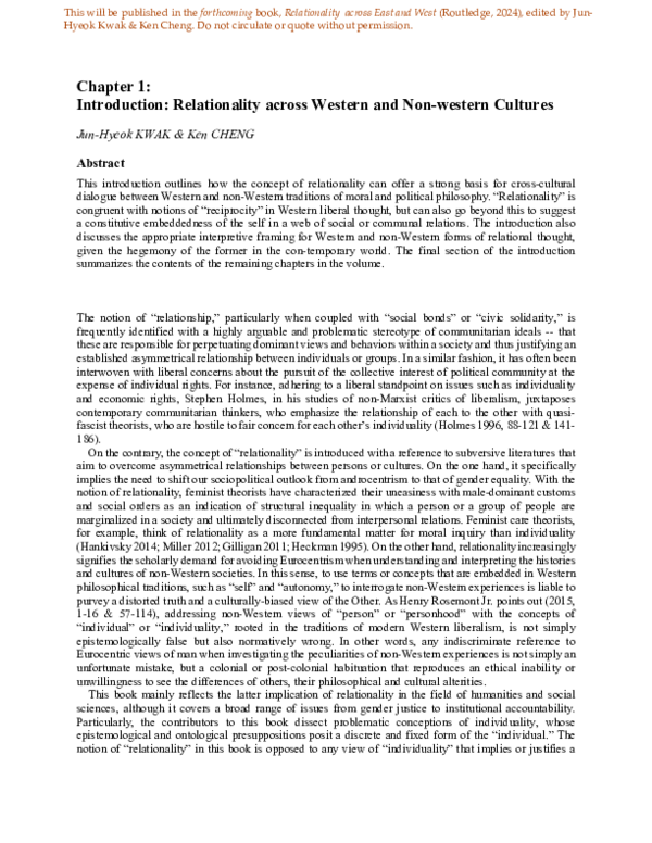 (PDF) Chapter 1: Introduction: Relationality across Western and Non ...