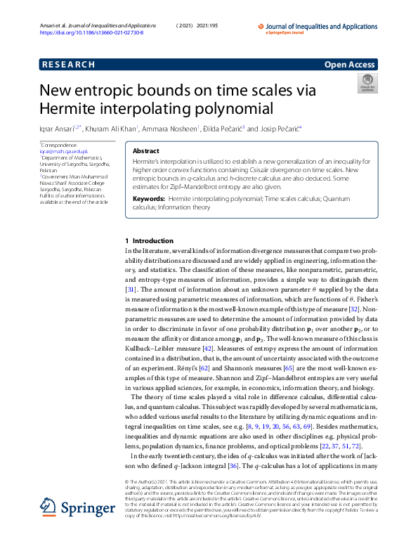 (PDF) New entropic bounds on time scales via Hermite interpolating polynomial