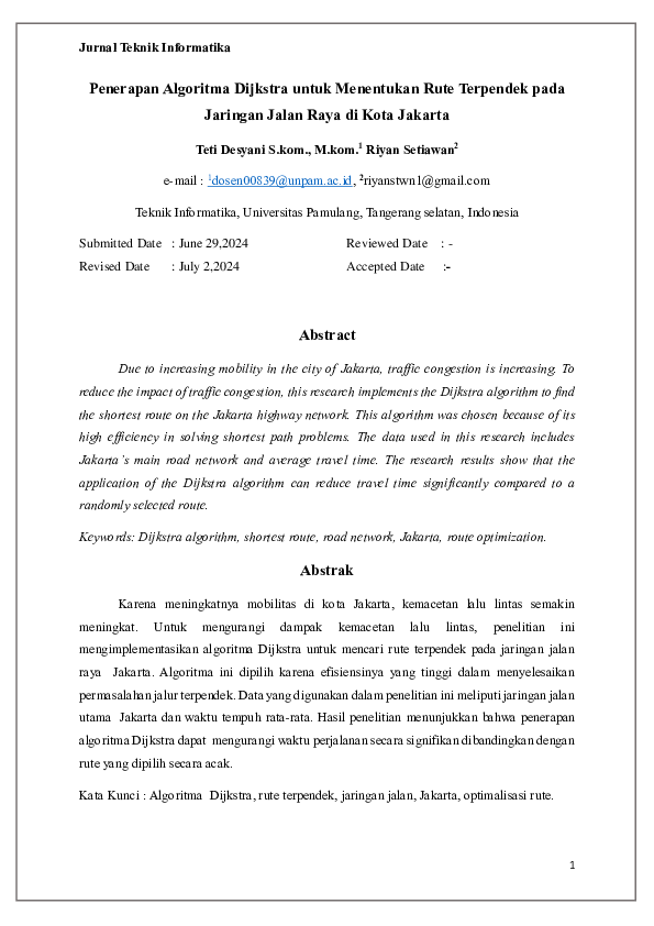 (PDF) Penerapan Algoritma Dijkstra untuk Menentukan Rute Terpendek pada ... (PDF) Penerapan Algoritma Dijkstra untuk Menentukan Rute Terpendek pada ...