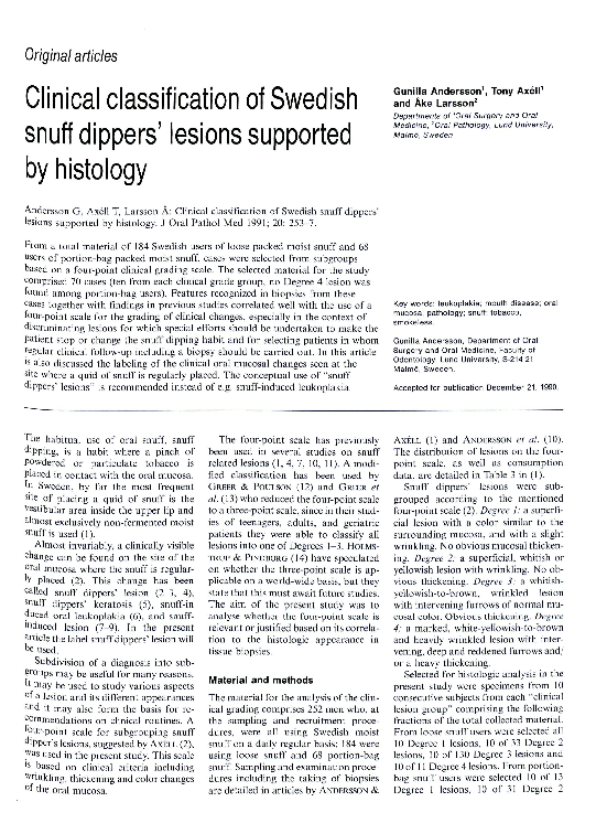 (PDF) Clinical classification of Swedish snuff dippers' lesions ...