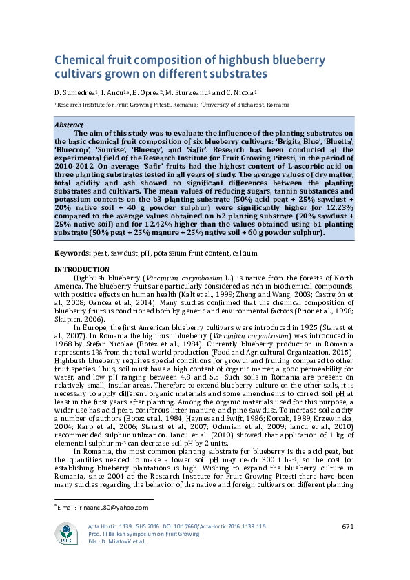 (PDF) Chemical fruit composition of highbush blueberry cultivars grown ...