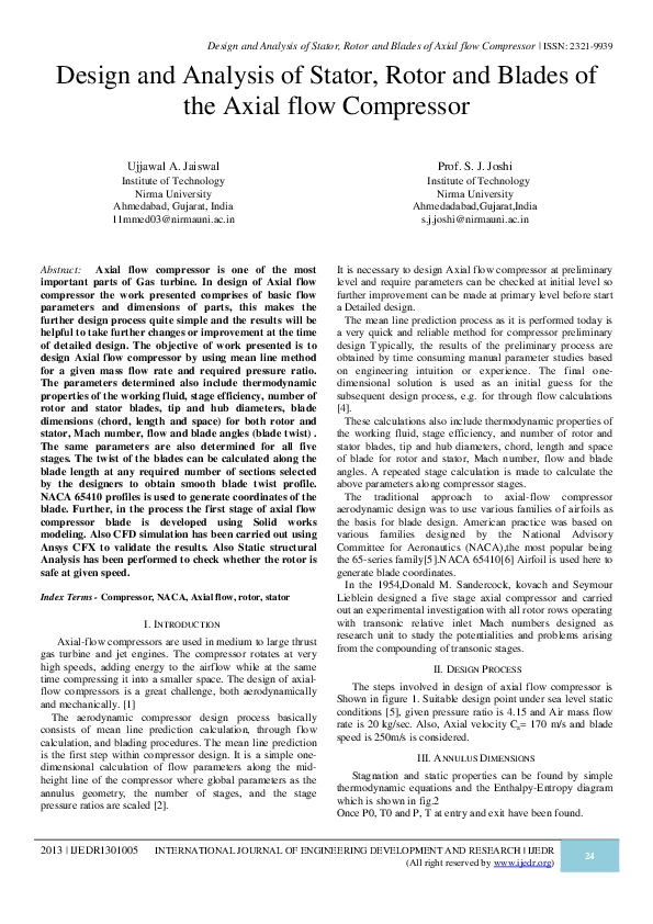 (PDF) (All right reserved by www.ijedr.org) 24 Design and Analysis of Stator, Rotor and Blades ...