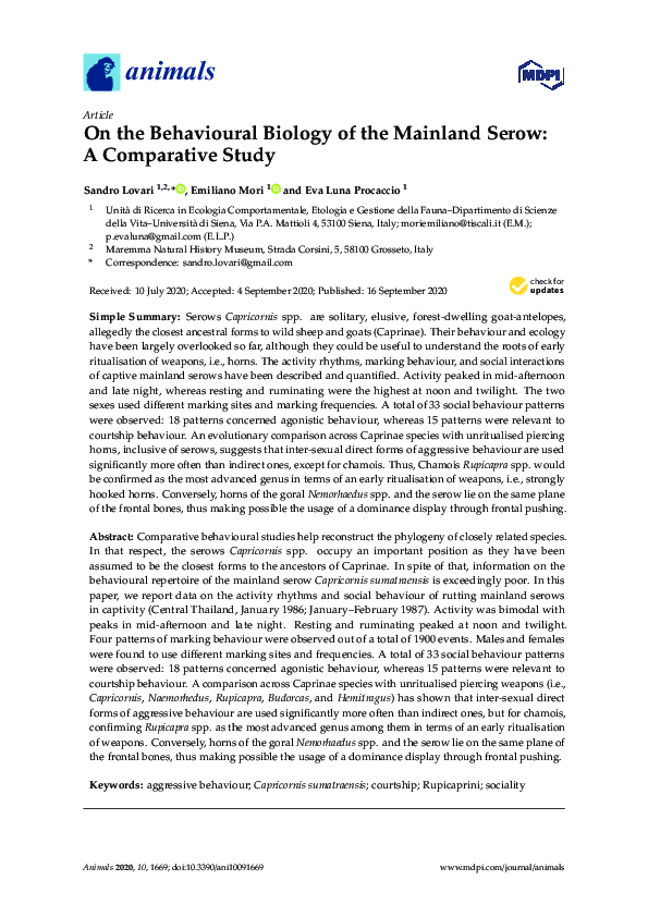 (PDF) On the Behavioural Biology of the Mainland Serow: A Comparative Study