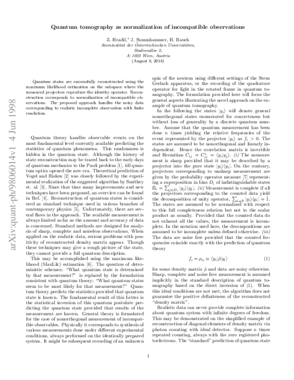 (PDF) Quantum tomography as normalization of incompatible observations