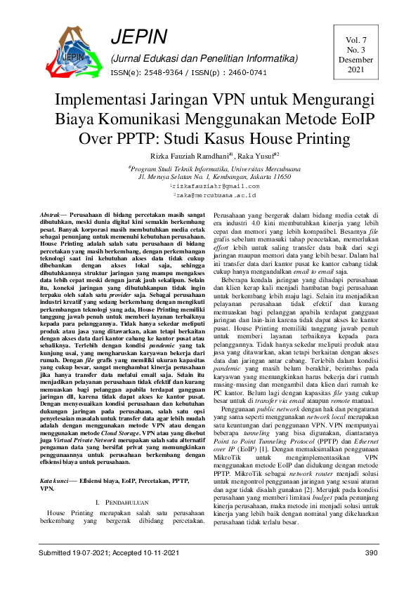 (PDF) Implementasi Jaringan VPN untuk Mengurangi Biaya Komunikasi Menggunakan Metode EoIP Over ...