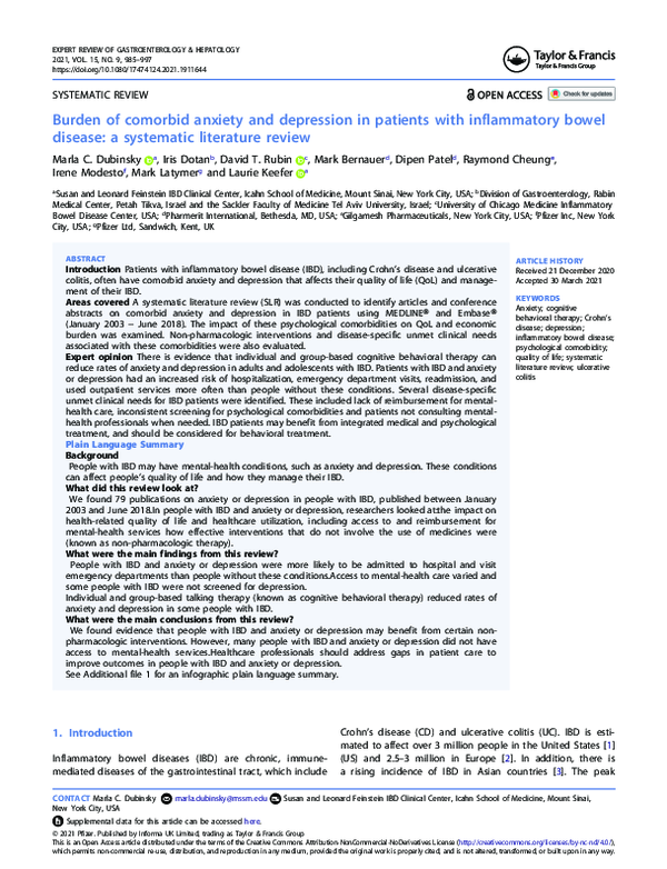 (PDF) Burden of comorbid anxiety and depression in patients with inflammatory bowel disease: a ...