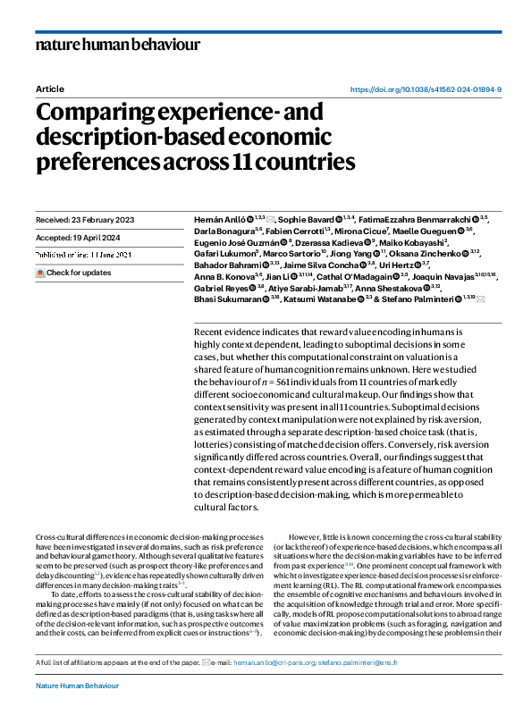 (PDF) Comparing experience-and description-based economic preferences ...