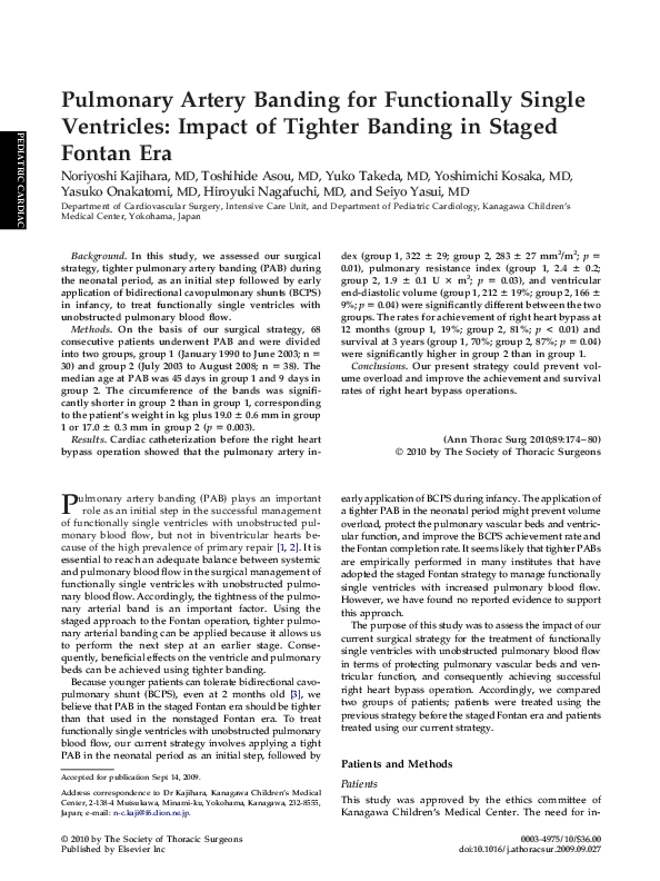 (PDF) Pulmonary Artery Banding for Functionally Single Ventricles ...