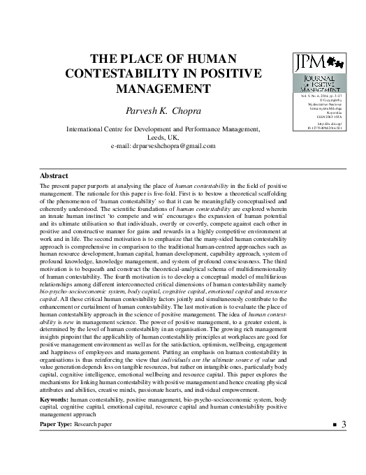(PDF) The Place of Human Contestability in Positive Management