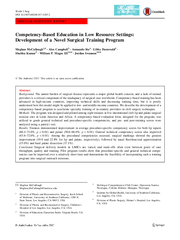 (PDF) Competency-Based Education in Low Resource Settings: Development of a Novel Surgical ...