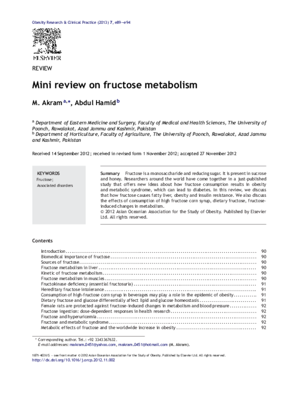 (PDF) Mini review on fructose metabolism | Abdul Hamid - Academia.edu
