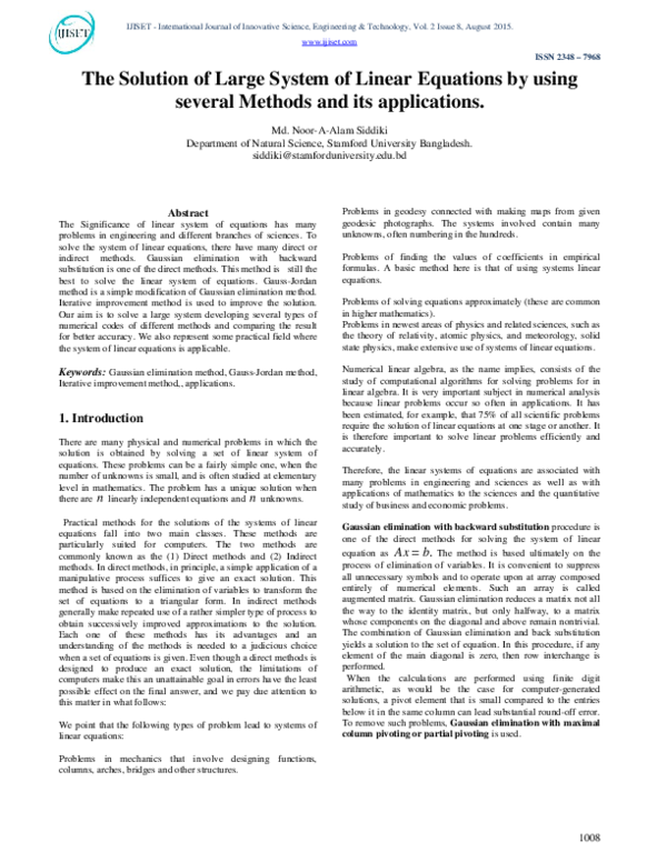 (PDF) The Solution of Large System of Linear Equations by using several ...