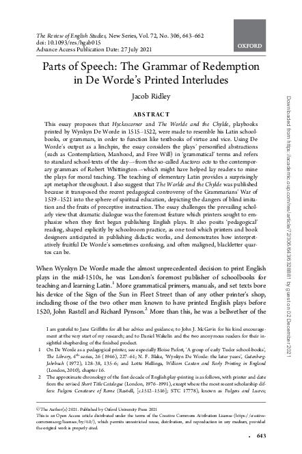 (PDF) Parts of Speech: The Grammar of Redemption in De Worde’s Printed ...