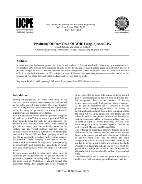 (PDF) Producing Oil from Dead Oil Wells Using injected LPG