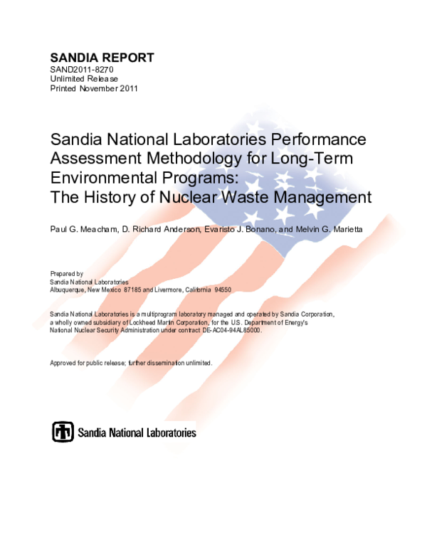 (PDF) Sandia National Laboratories performance assessment methodology ...