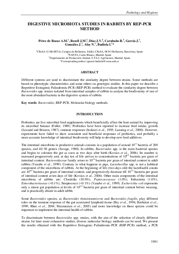 (PDF) Digestive microbiota studies in rabbits by REP-PCR method