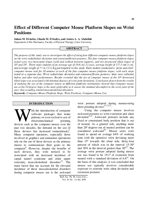 (PDF) Effect of Different Computer Mouse Platform Slopes on Wrist Positions