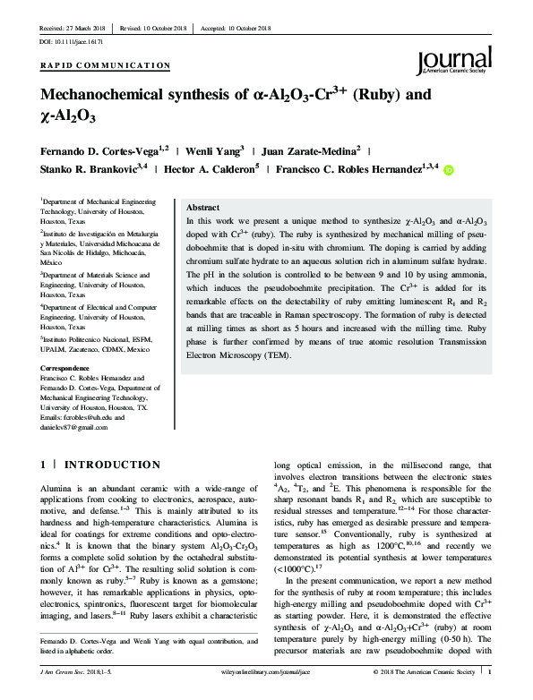 (PDF) Mechanochemical synthesis of α‐Al2O3‐Cr3+ (Ruby) and χ‐Al2O3 ...