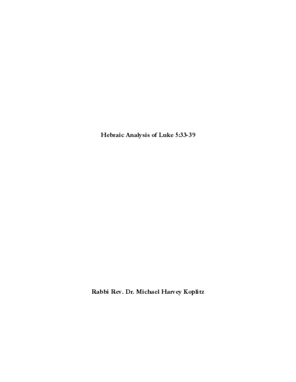 (PDF) Hebraic Analysis of Luke 5:33-39