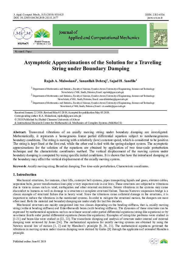 (PDF) Asymptotic Approximations of the Solution for a Traveling String ...
