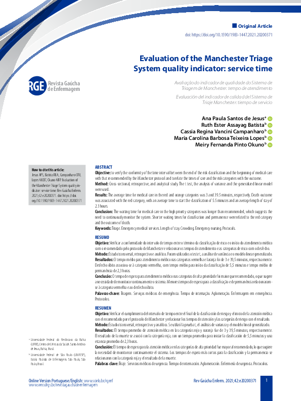 (PDF) Evaluation of the Manchester Triage System quality indicator ...