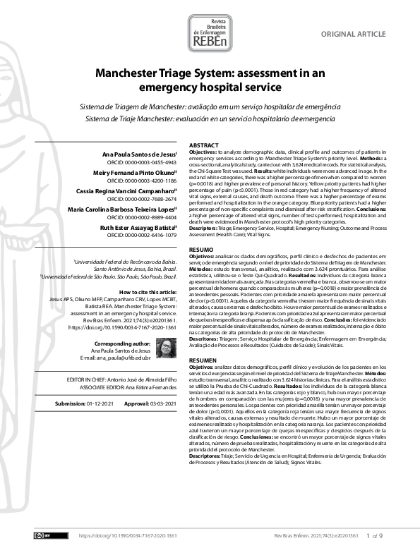 (PDF) Manchester Triage System: assessment in an emergency hospital ...