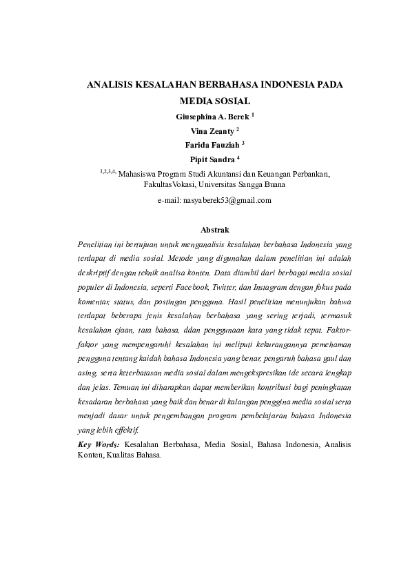 (PDF) ANALISIS KESALAHAN BERBAHASA INDONESIA PADA MEDIA SOSIAL
