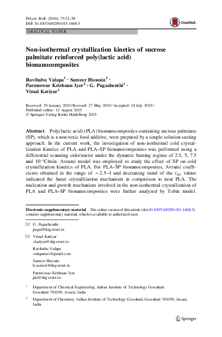 (PDF) Non-isothermal crystallization kinetics of sucrose palmitate ...