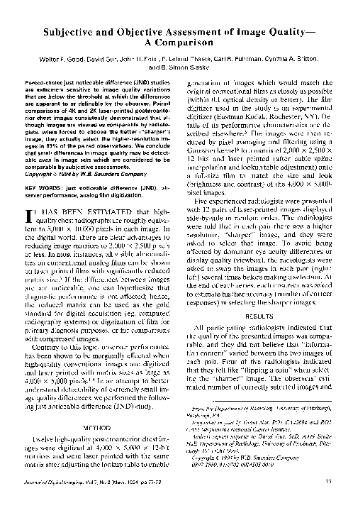 (PDF) Subjective and objective assessment of image quality—A comparison