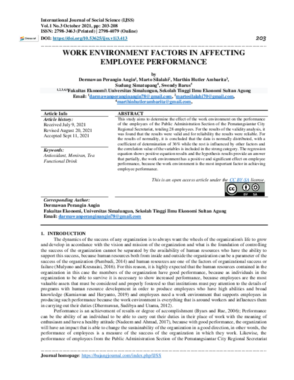 (PDF) Work Environment Factors in Affecting Employee Performance
