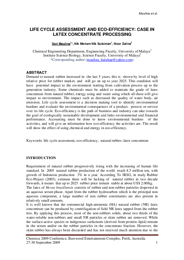 (PDF) Life Cycle Assessment and Eco-efficiency: Case in Latex ...