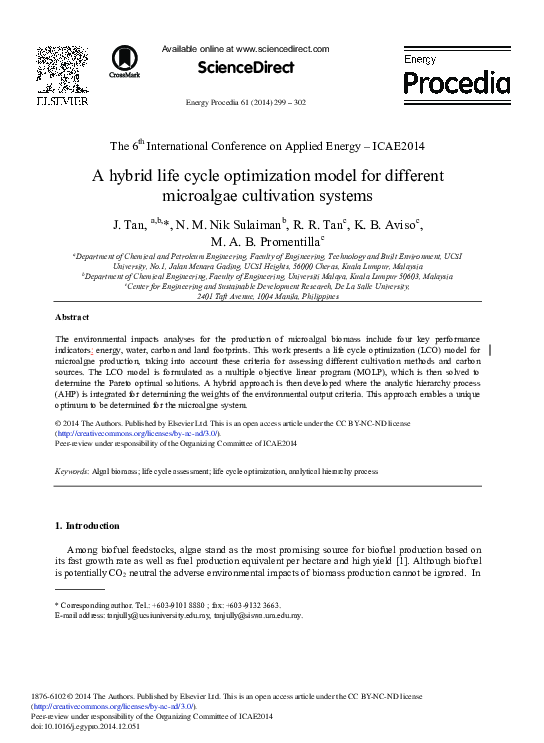 (PDF) A Hybrid Life Cycle Optimization Model for Different Microalgae Cultivation Systems