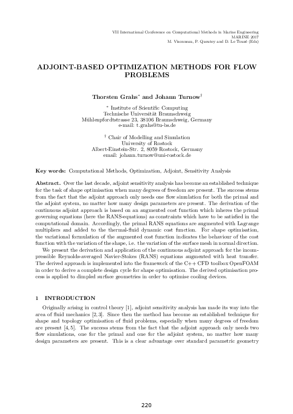 (PDF) Adjoint-based optimization methods for flow problems