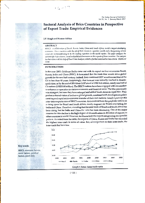 (PDF) Sectoral Analysis of Brics Countries in Perspective of Export Trade: Empirical Evidences