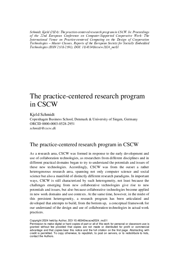 (PDF) The practice-centered research program in CSCW