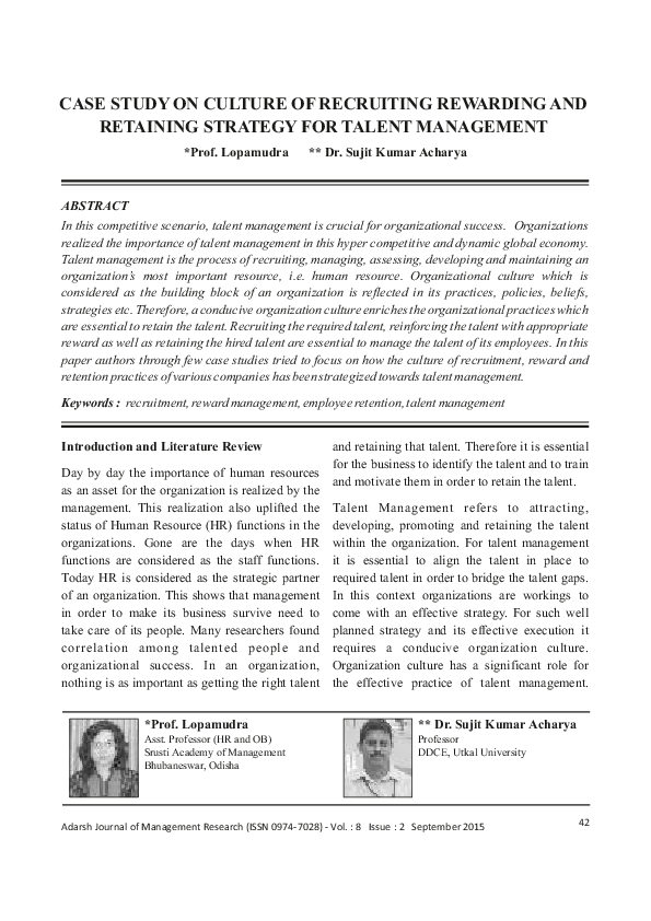 (PDF) Case Study on Culture of Recruiting Rewarding and Retaining ...