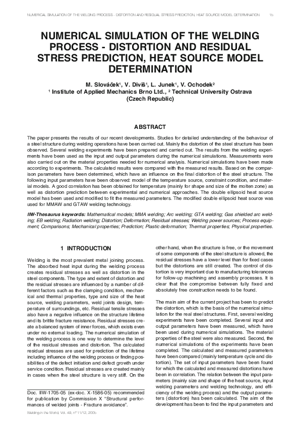 (PDF) Numerical Simulation of the Welding Process — Distortion and Residual Stress Prediction ...