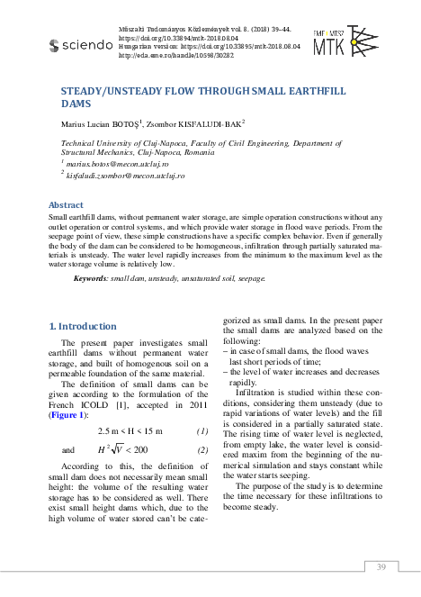 (PDF) Steady/Unsteady Flow Through Small Earthfill Dams