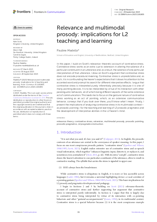 (PDF) Relevance and Multimodal Prosody: implications for L2 learning ...