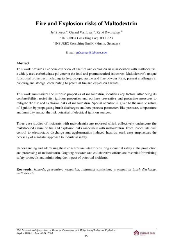 (PDF) Fire and Explosion risks of Maltodextrin