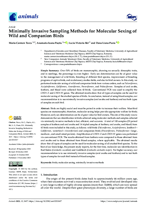 (PDF) Minimally Invasive Sampling Methods for Molecular Sexing of Wild ...