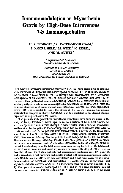 (PDF) Immunomodulation in Myasthenia Gravis by High-Dose Intravenous 7 ...