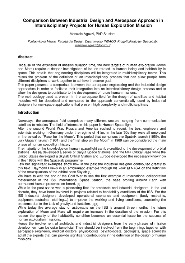 (PDF) Comparison Between Industrial Design and Aerospace Approach in ...