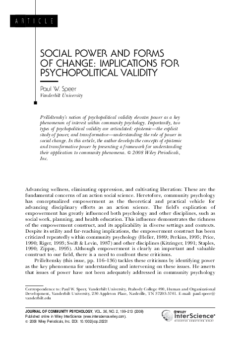 (PDF) Social power and forms of change: implications for ...